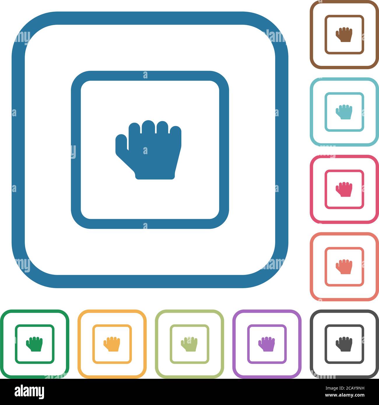 Grab object simple icons in color rounded square frames on white ...