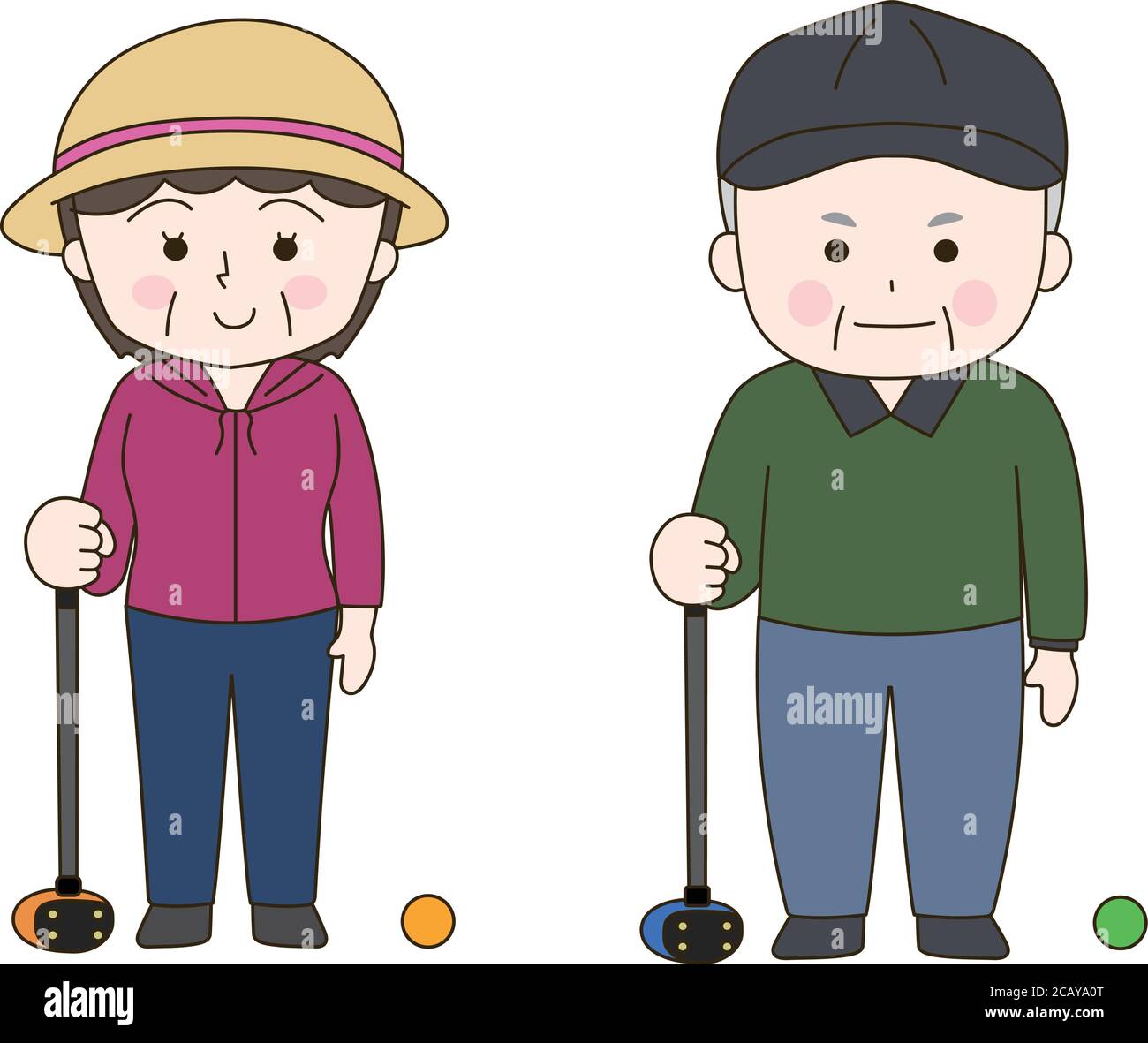 Japanese people playing park golf. Vector illustration isolated on ...