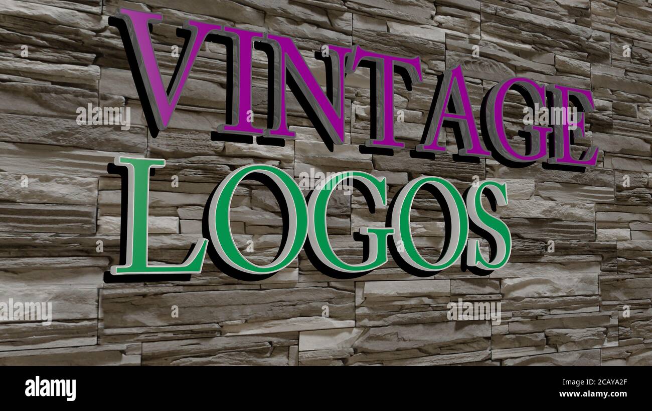 VINTAGE LOGOS text on textured wall. 3D illustration. background and ...