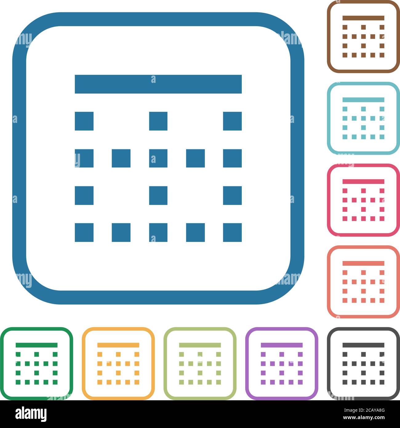 Top border simple icons in color rounded square frames on white ...