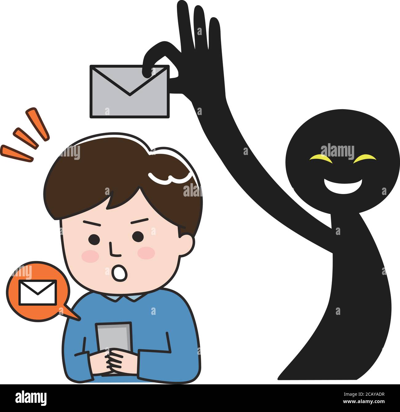Man got so much spam on the internet. Vector illustration isolated on ...