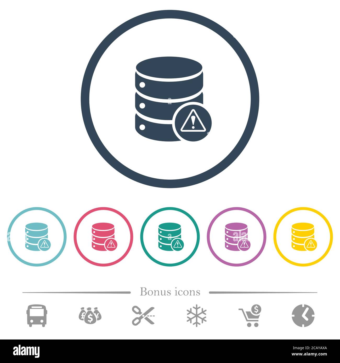 Database error flat color icons in round outlines. 6 bonus icons ...
