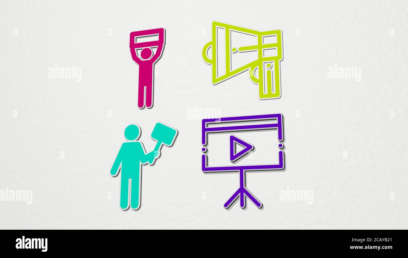 DEMOSTRATION colorful set of icons. 3D illustration Stock Photo - Alamy