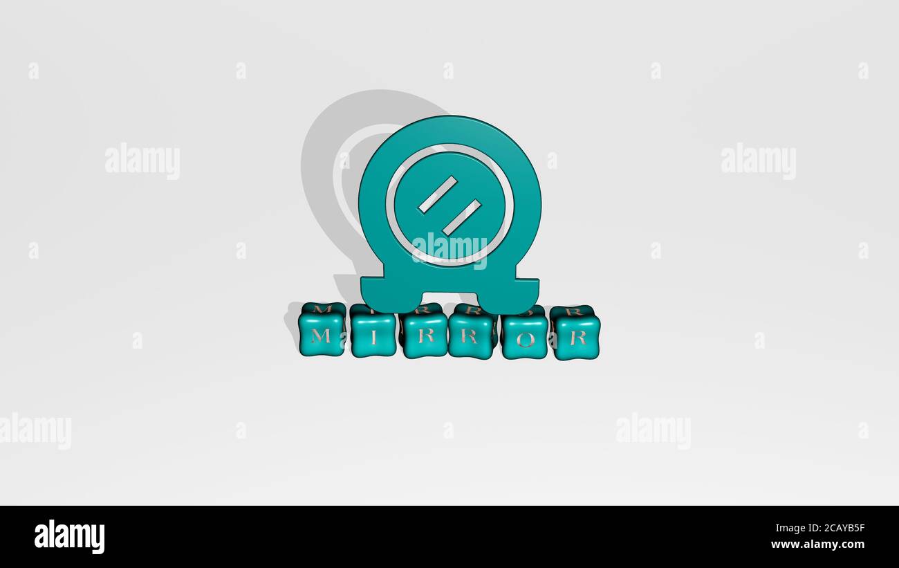 mirror 3D icon object on text of cubic letters. 3D illustration ...
