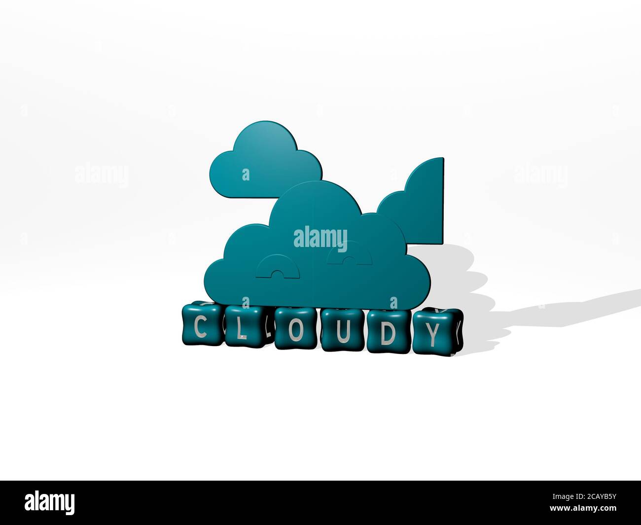 cloudy 3D icon object on text of cubic letters. 3D illustration. sky ...