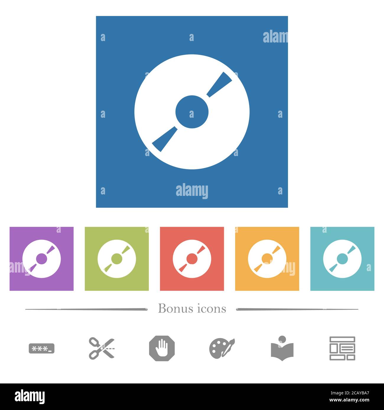 DVD disk flat white icons in square backgrounds. 6 bonus icons included ...