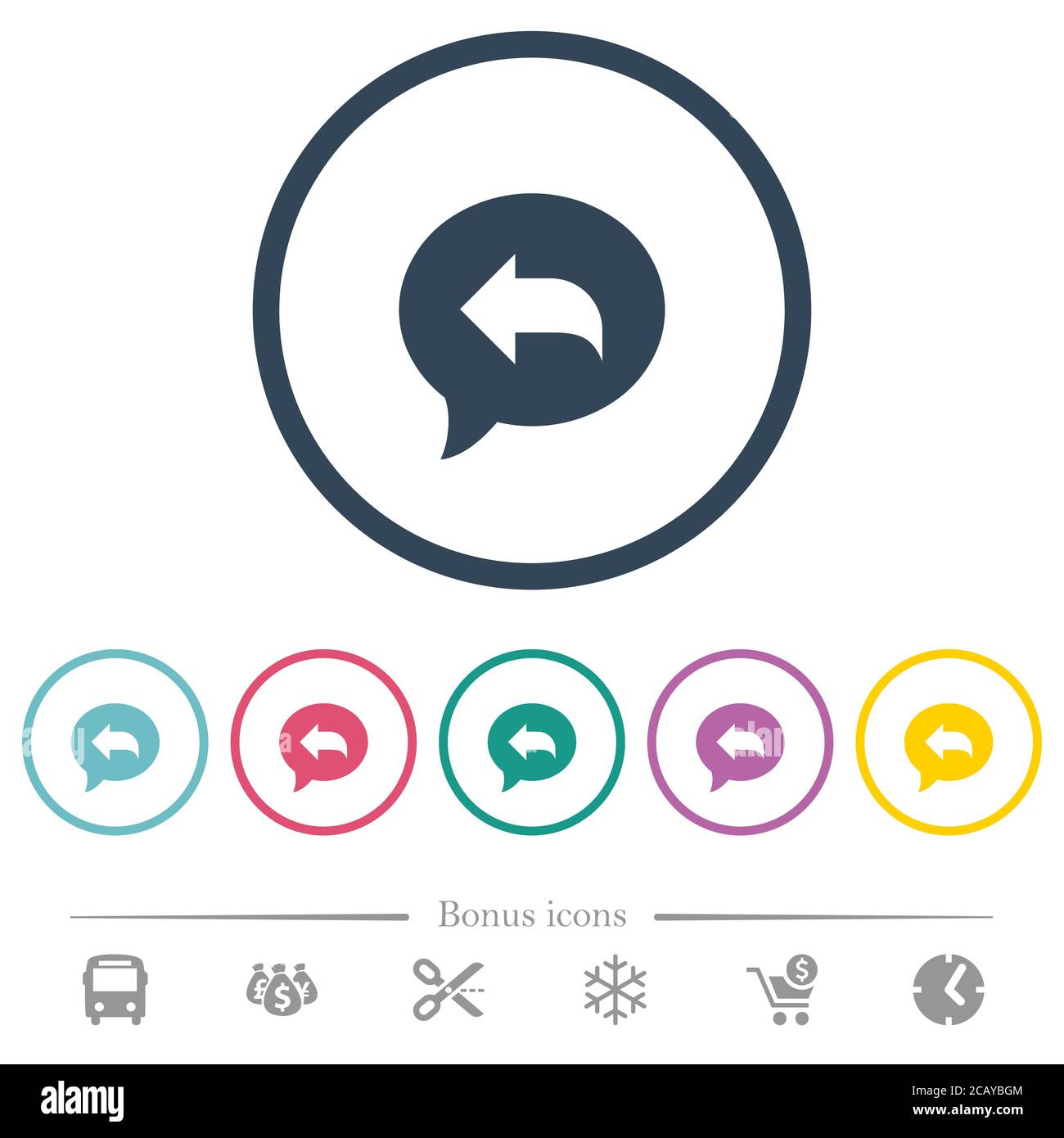 Reply message flat color icons in round outlines. 6 bonus icons ...
