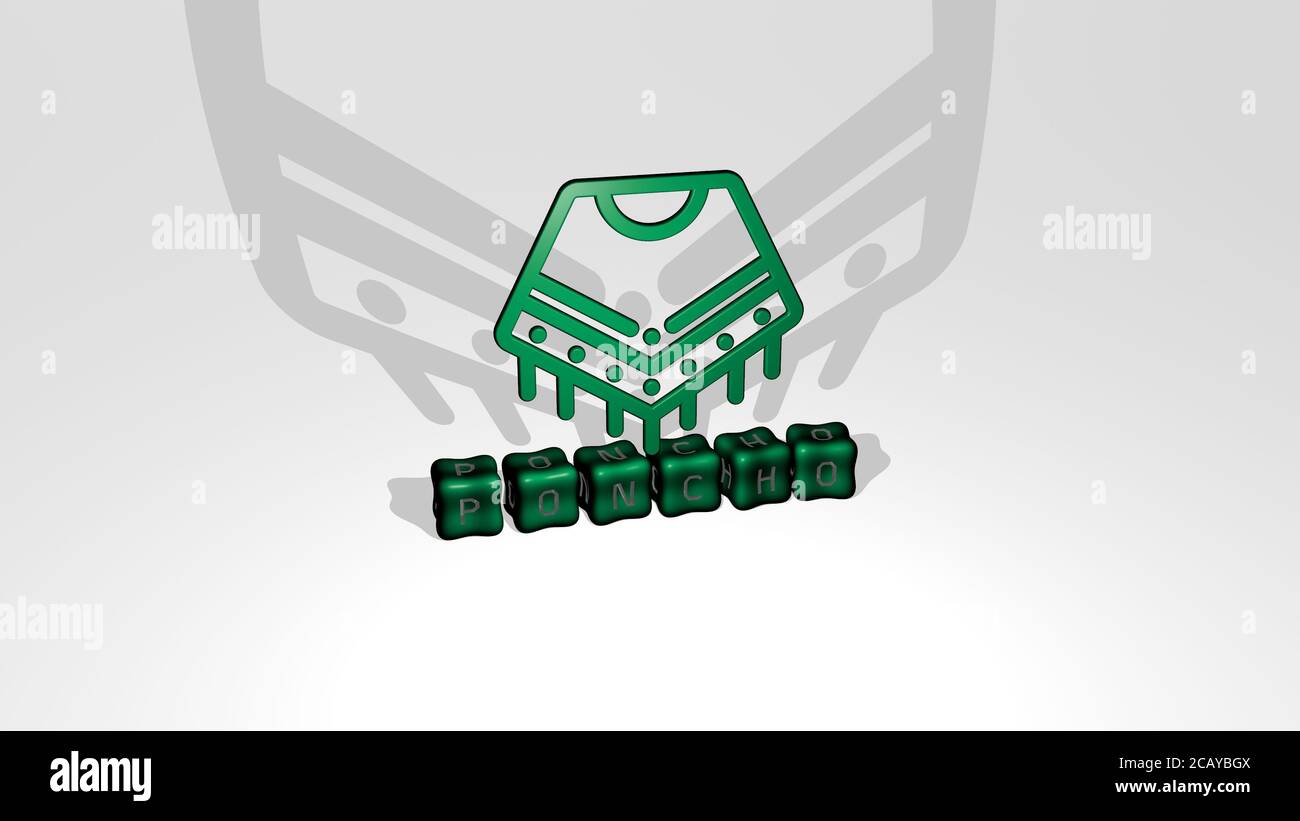 PONCHO 3D icon object on text of cubic letters. 3D illustration. girl ...