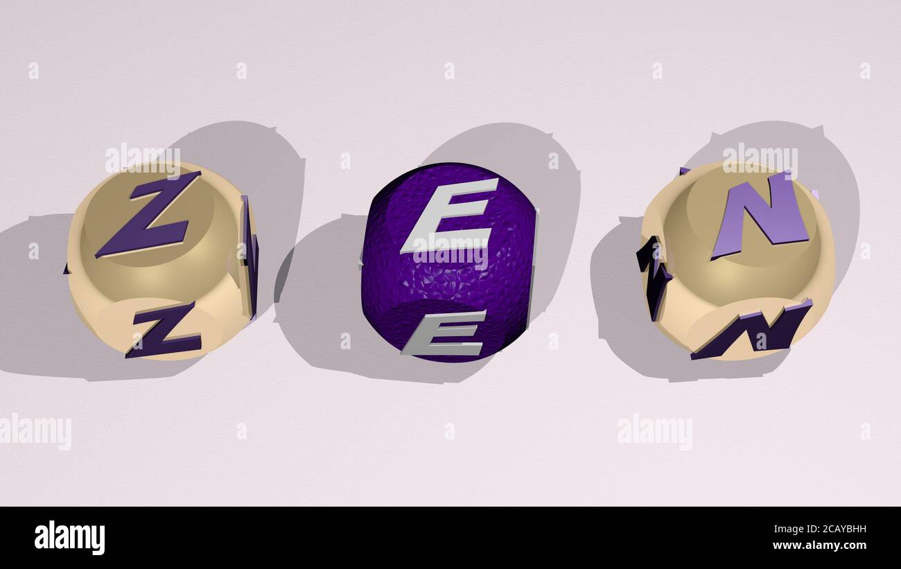 ZEN text of cubic individual letters. 3D illustration. background and ...