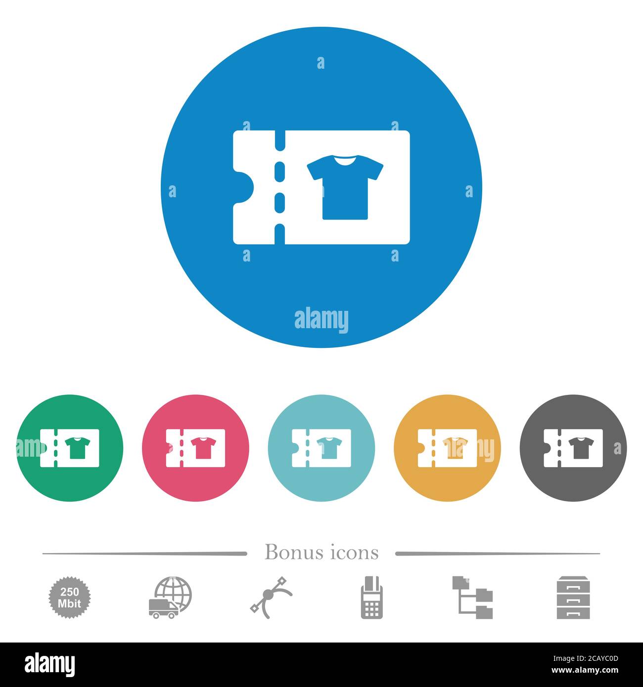 Clothes shop discount coupon flat white icons on round color ...