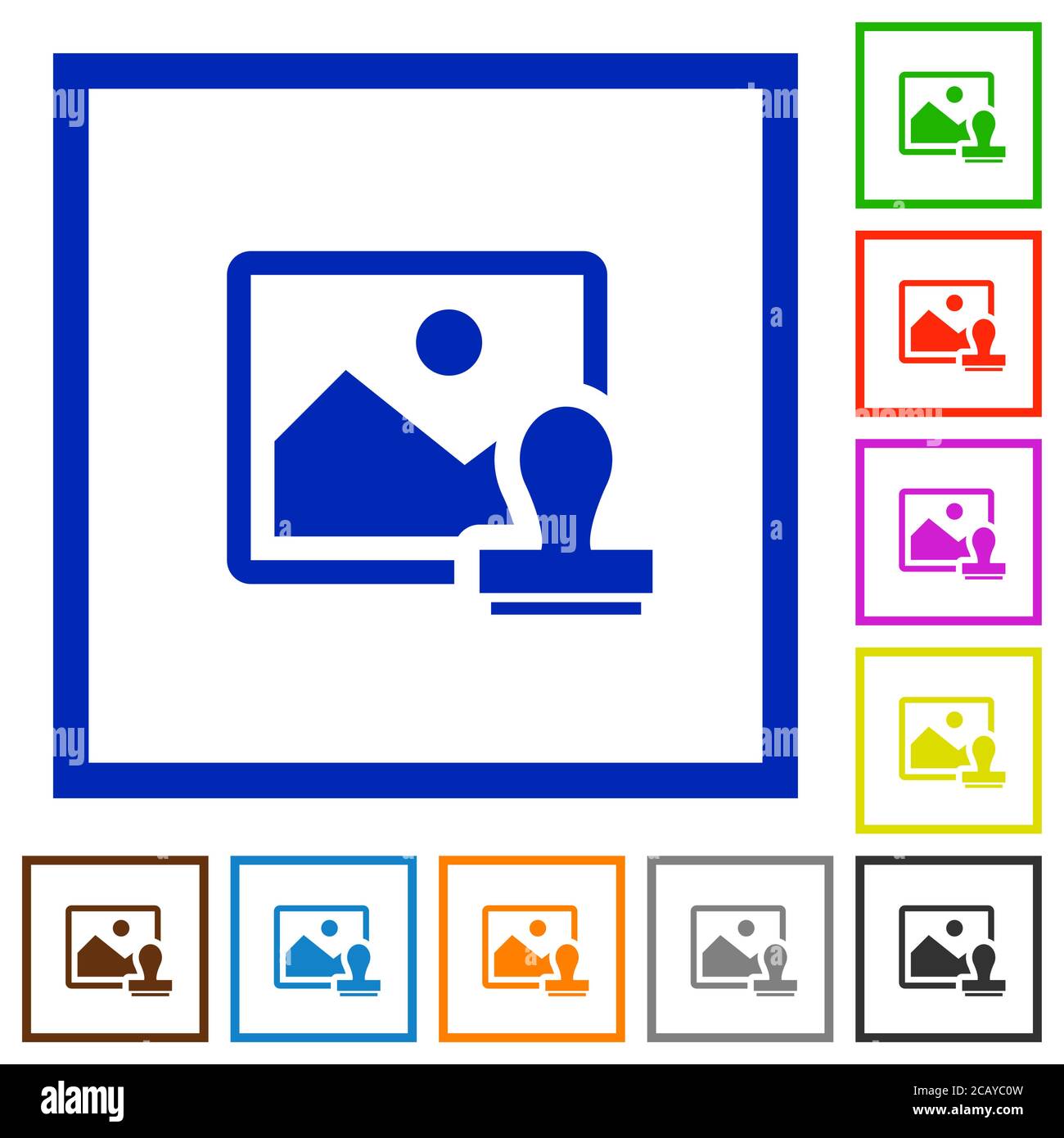 Image watermark flat color icons in square frames on white background ...