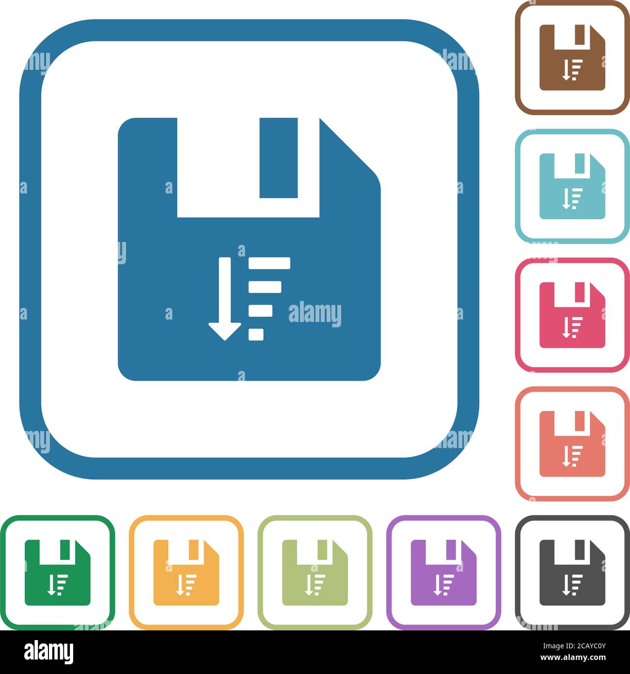 Descending file sort simple icons in color rounded square frames on ...