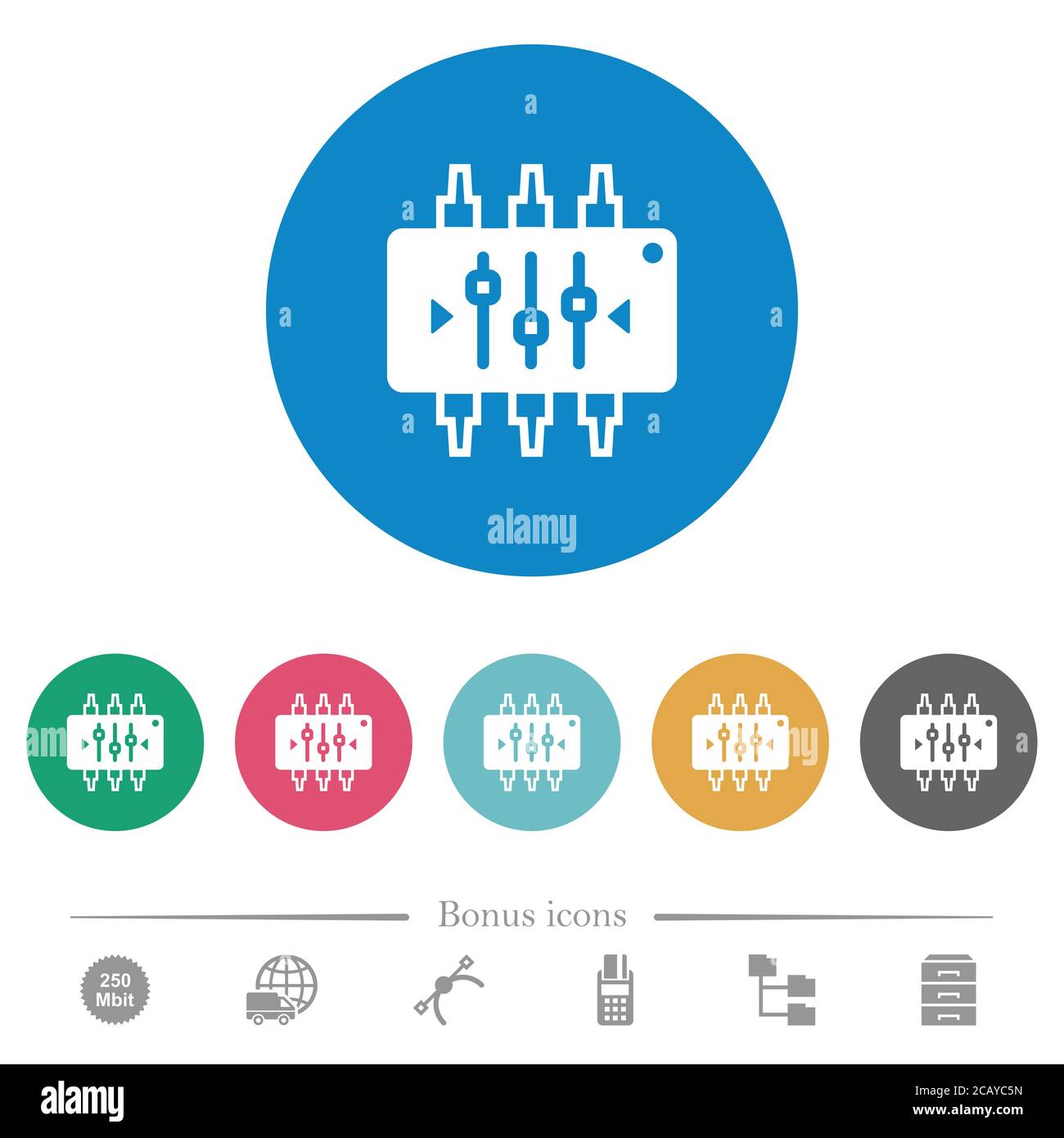 Chip tuning flat white icons on round color backgrounds. 6 bonus icons ...