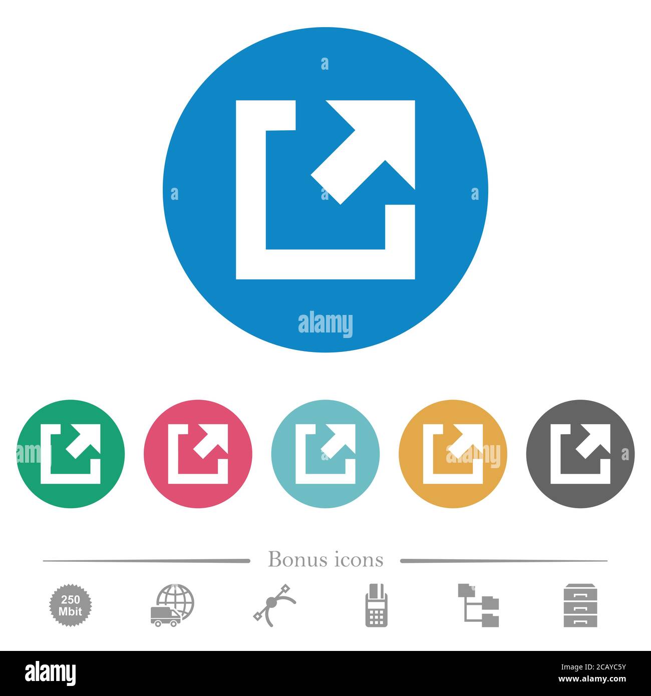 External link flat white icons on round color backgrounds. 6 bonus ...