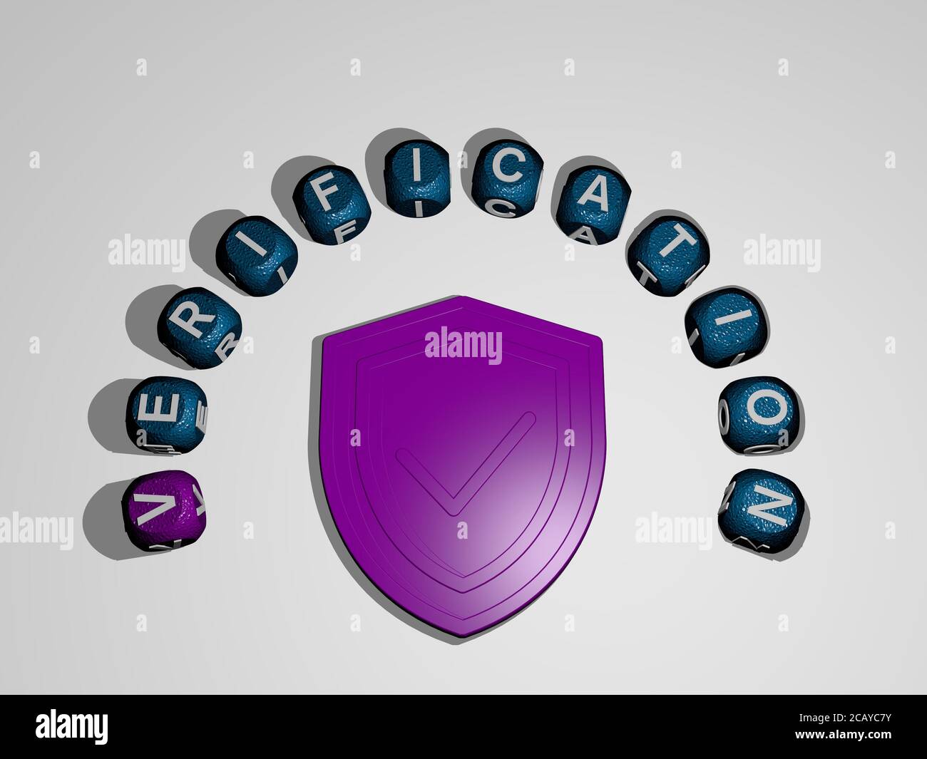 VERIFICATION icon surrounded by the text of individual letters. 3D ...