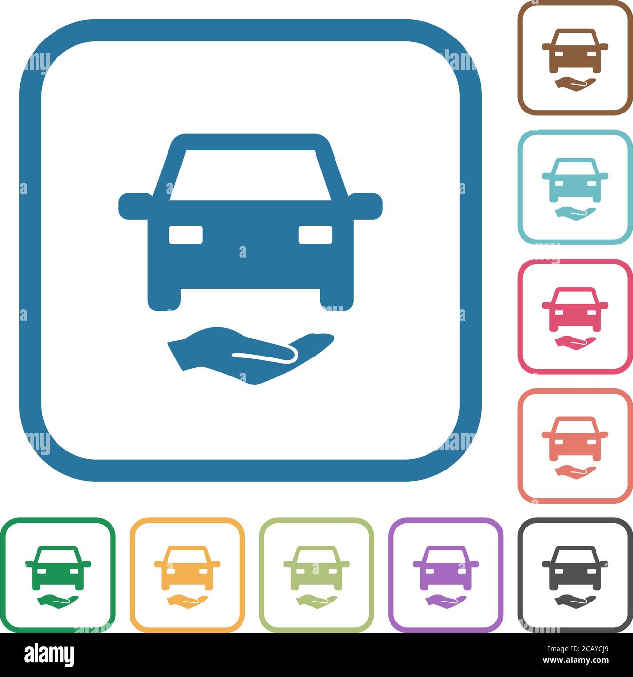 Car insurance simple icons in color rounded square frames on white ...