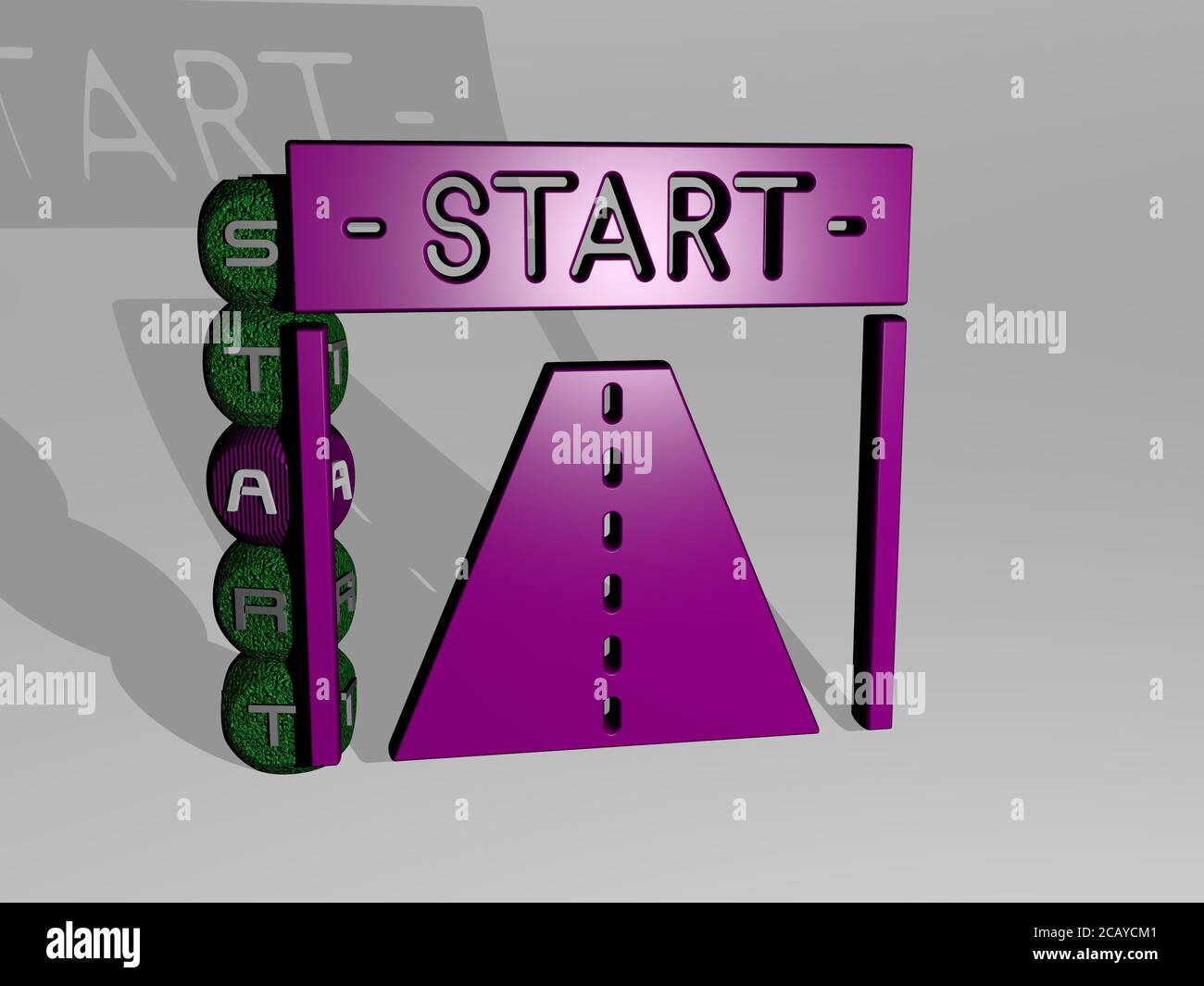 start 3D icon and dice letter text. 3D illustration. business and ...
