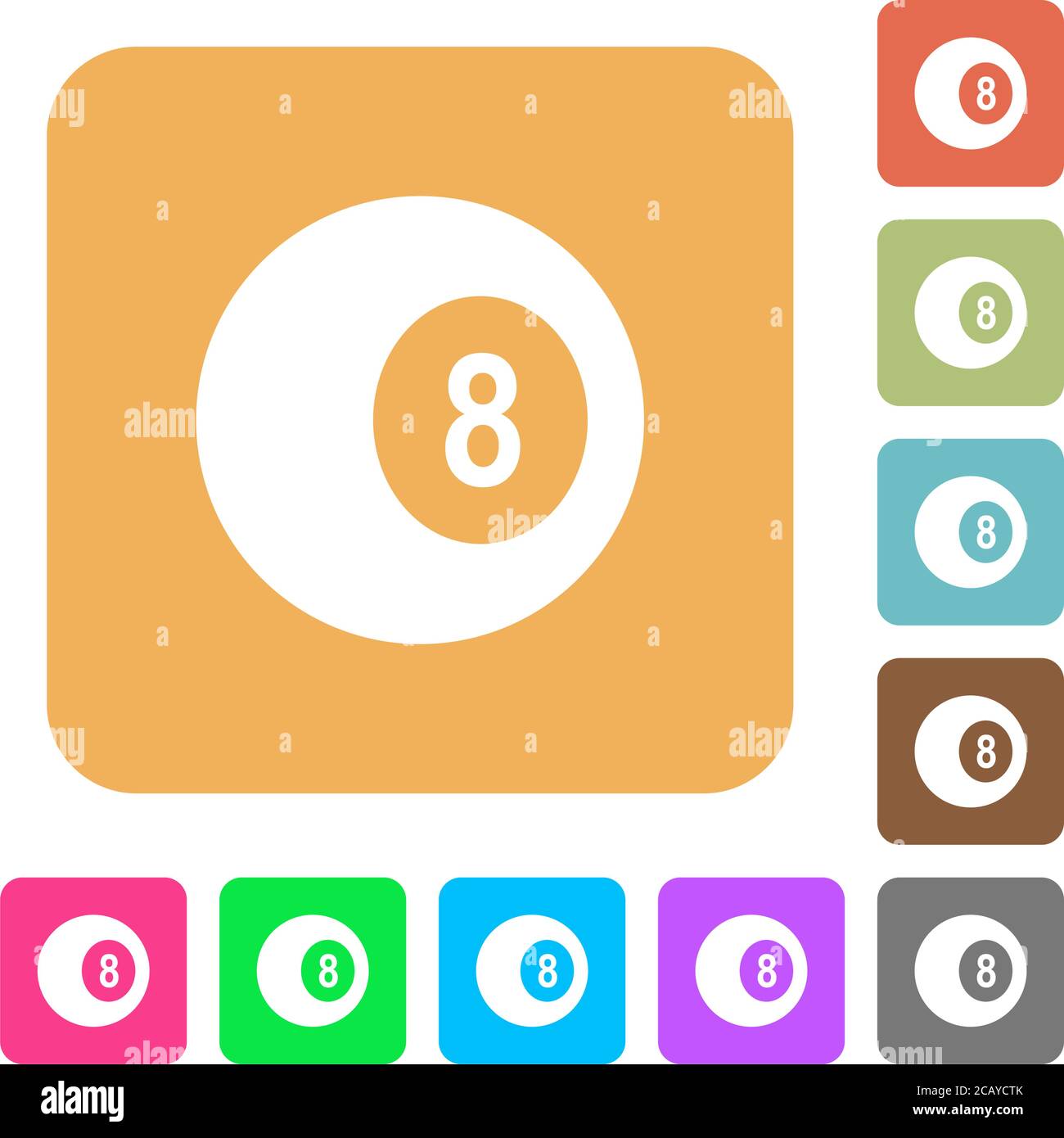 Black eight billiard ball flat icons on rounded square vivid color ...