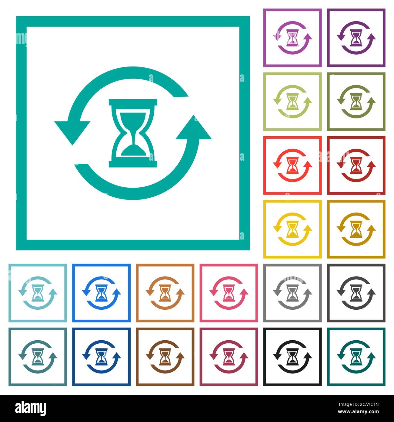 Reload symbol with sandglass flat color icons with quadrant frames on ...