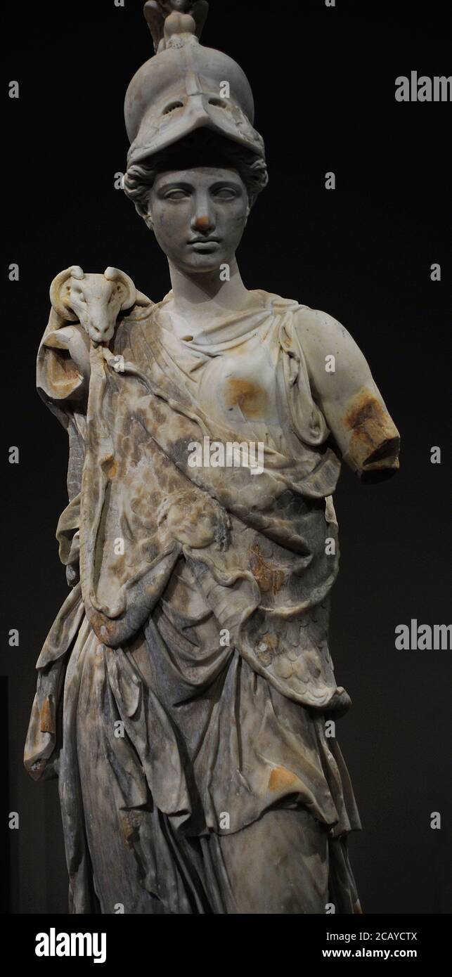 Statue of Goddess Athena with Corinthian helmet, aegis and Gorgoneion ...