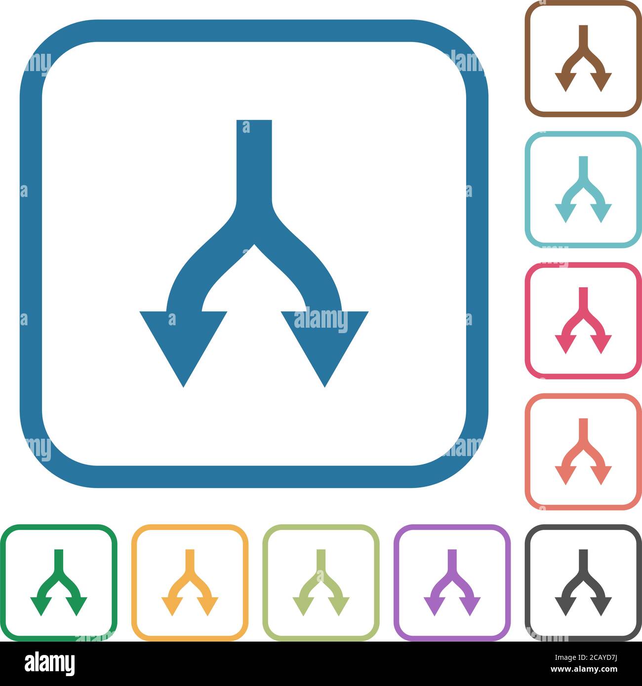 Split arrows down simple icons in color rounded square frames on white ...