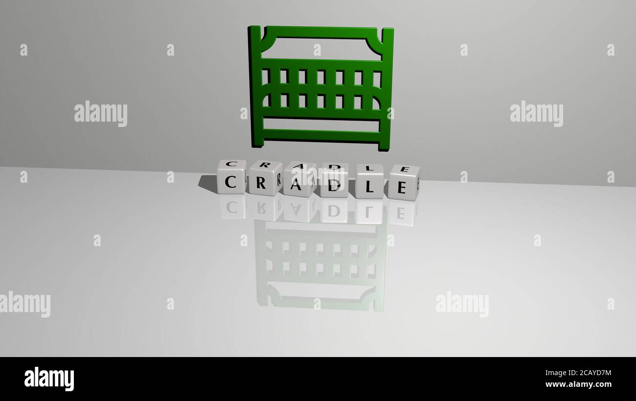 cradle text of cubic dice letters on the floor and 3D icon on the wall ...