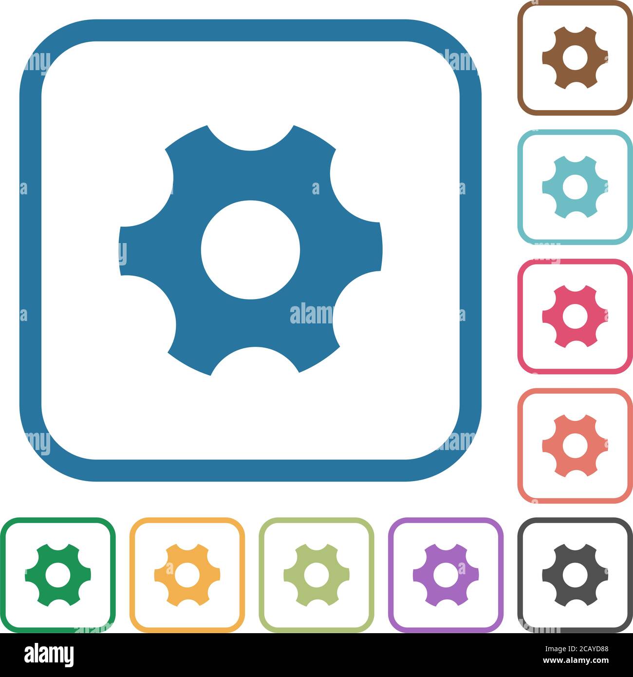 Single cogwheel simple icons in color rounded square frames on white background Stock Vector ...