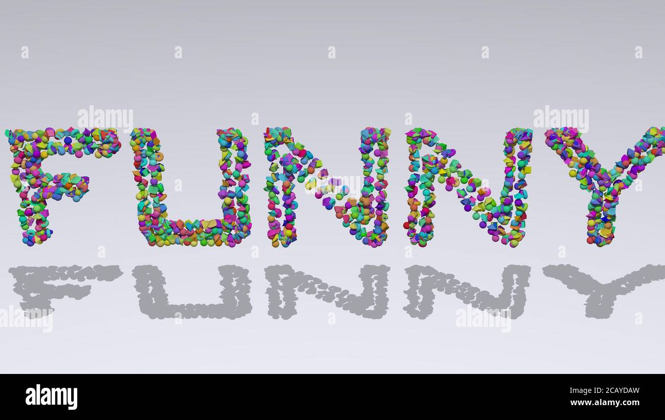 funny: 3D illustration of the text made of small objects over a white ...