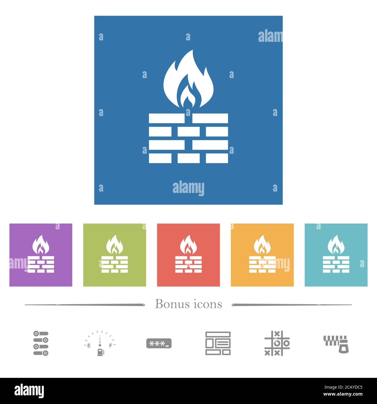 Firewall flat white icons in square backgrounds. 6 bonus icons included ...