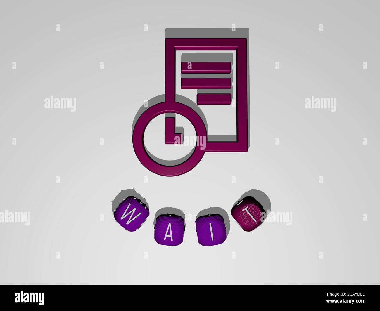 WAIT text around the 3D icon. 3D illustration. background and people ...