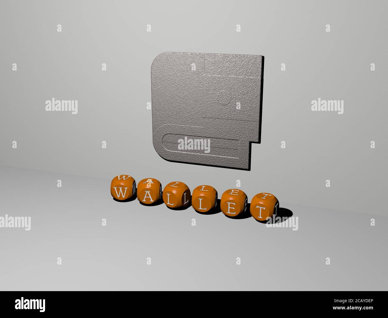 3D representation of WALLET with icon on the wall and text arranged by ...