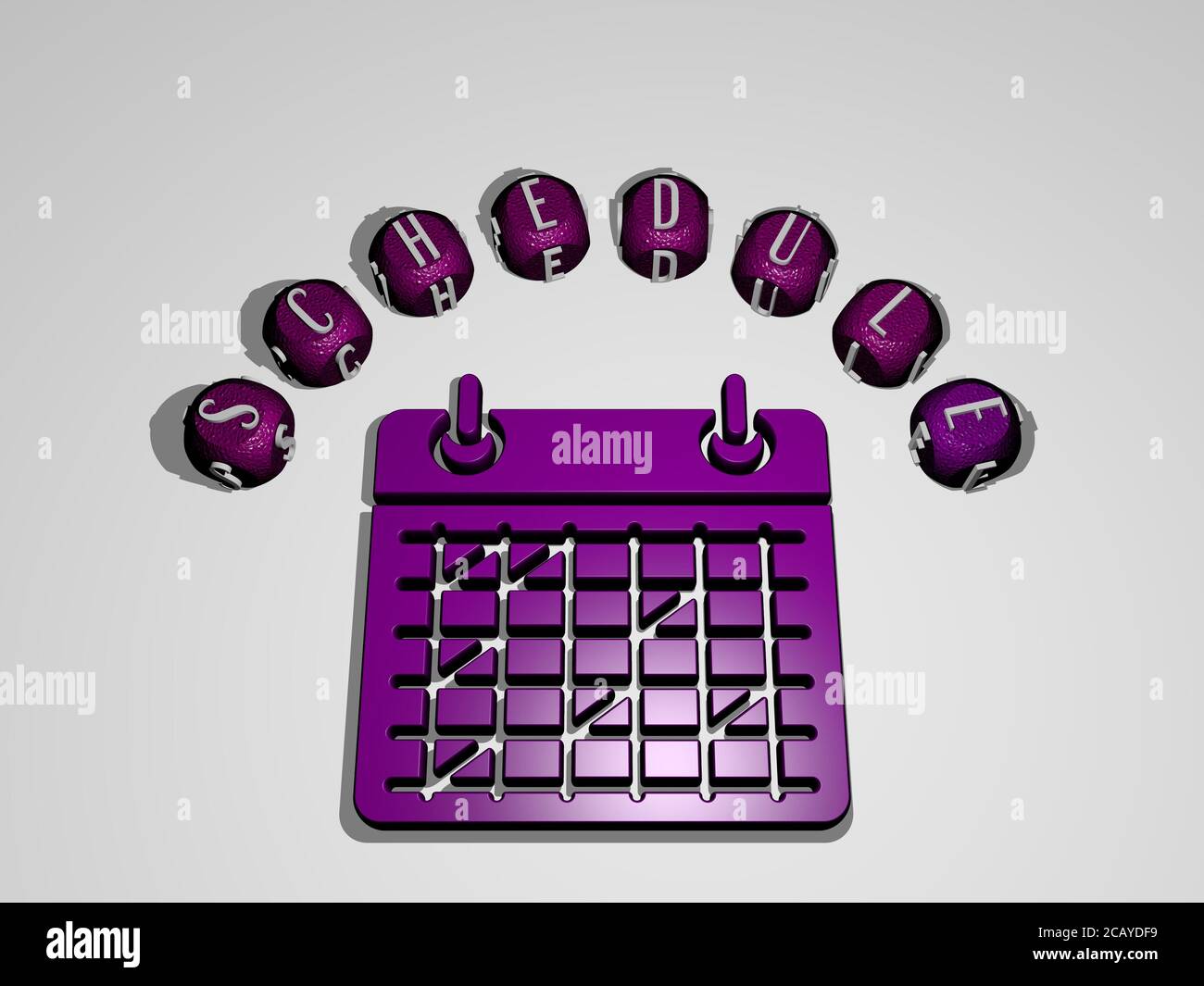 SCHEDULE icon surrounded by the text of individual letters. 3D ...