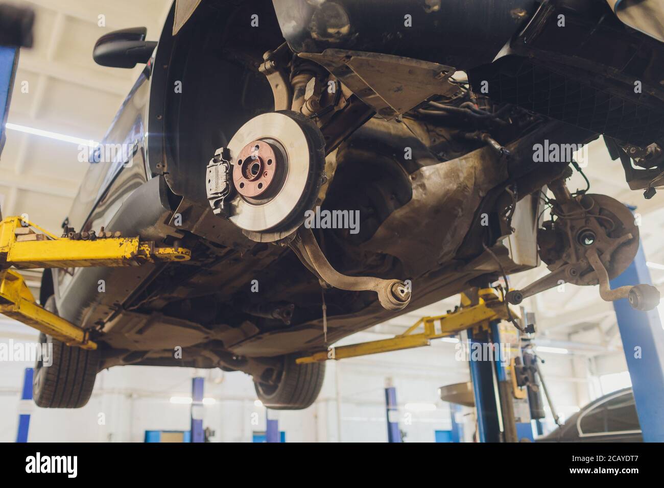 Detail of a car engine room without an engine compartment Stock Photo ...