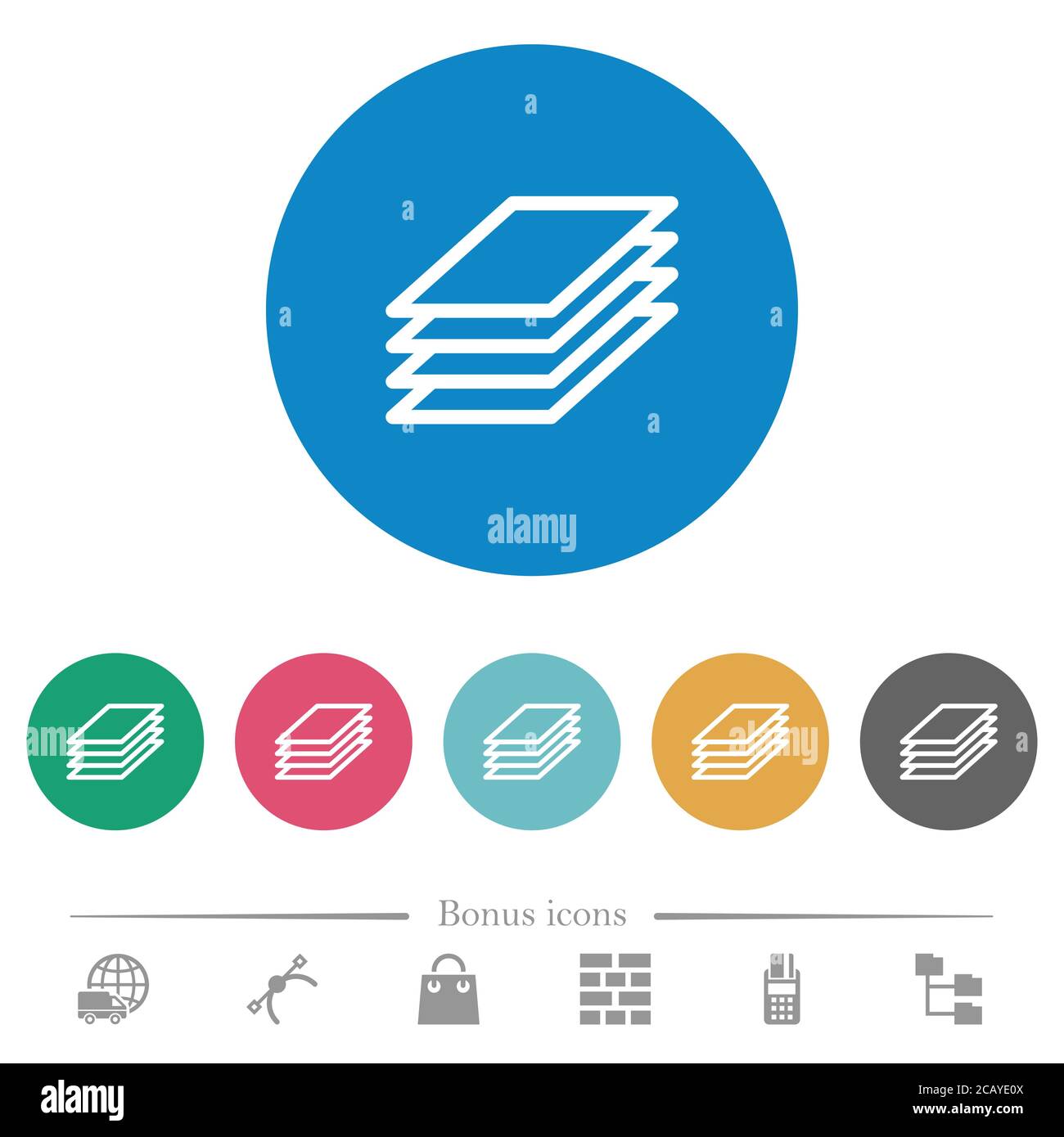 Printing papers flat white icons on round color backgrounds. 6 bonus icons included Stock Vector ...