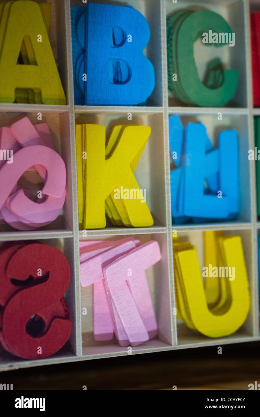 Alphabet ABC wooden letters for early education concept Stock Photo - Alamy