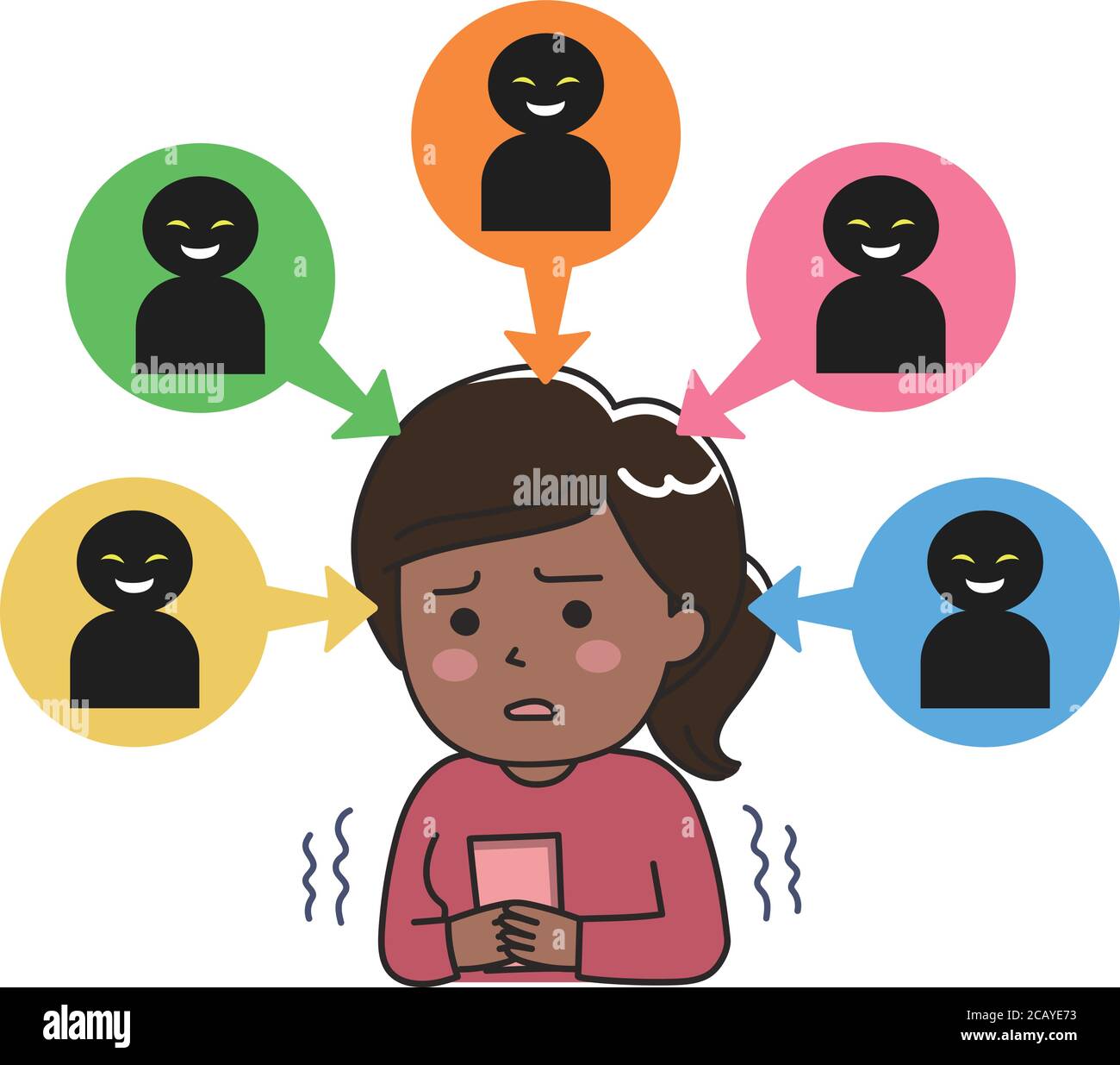 Woman has a lot of problems with online slander. Vector illustration ...