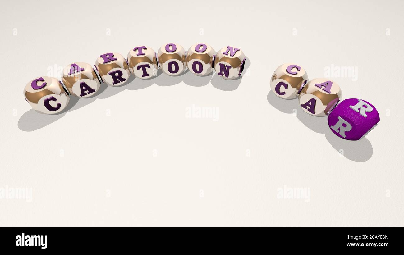 combination of cartoon car built by cubic letters from the top ...