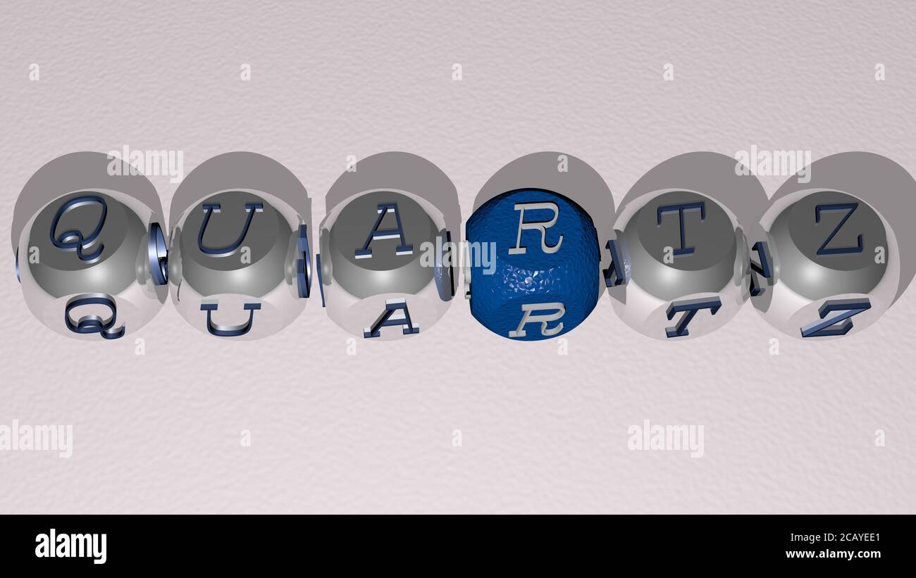 quartz text by cubic dice letters. 3D illustration. background and ...