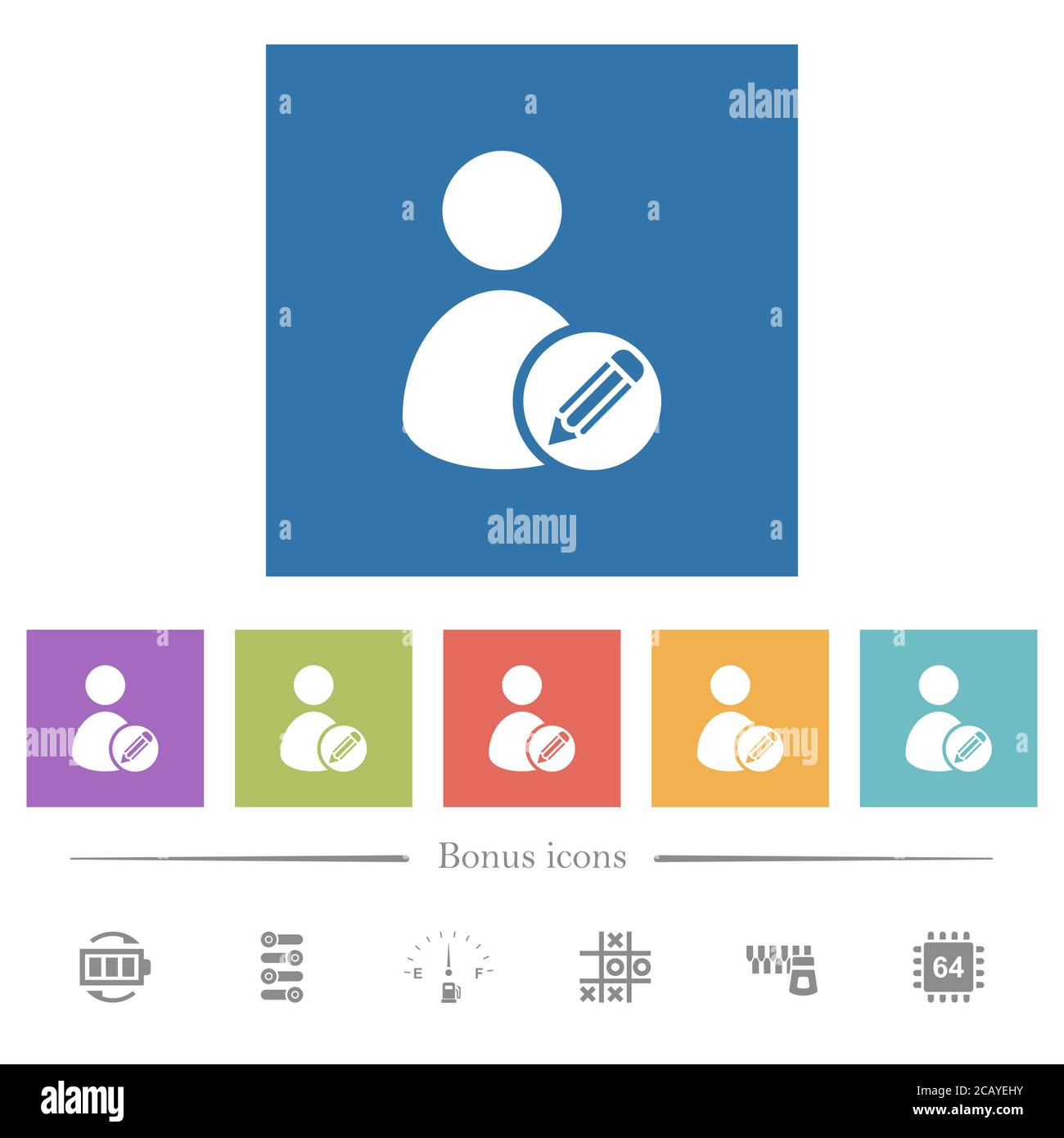 Edit User Account Flat White Icons In Square Backgrounds 6 Bonus Icons
