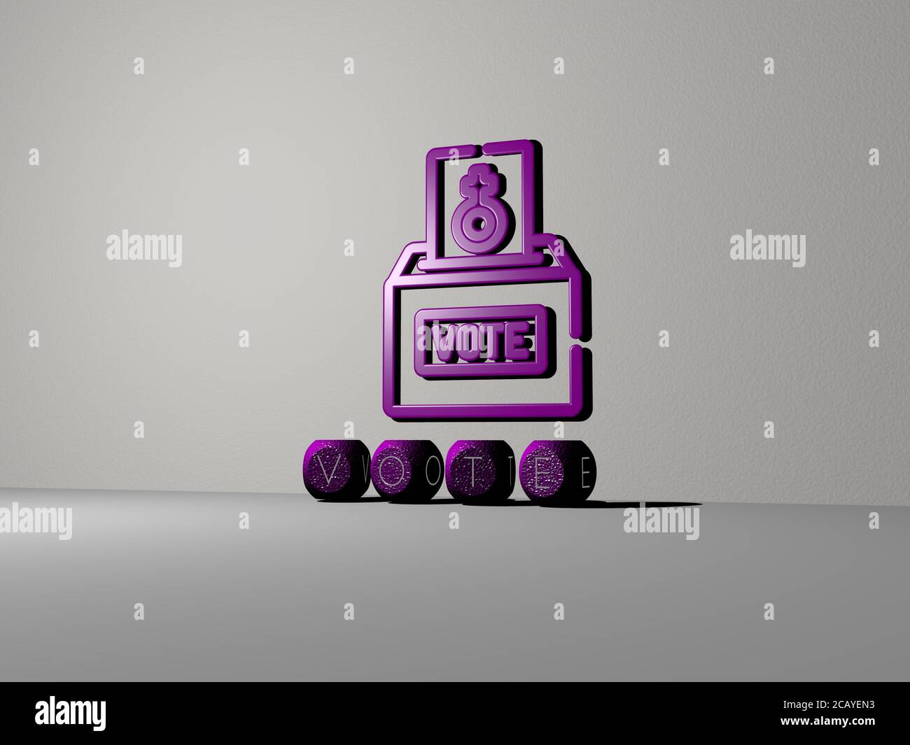 vote 3D icon on the wall and text of cubic alphabets on the floor. 3D ...