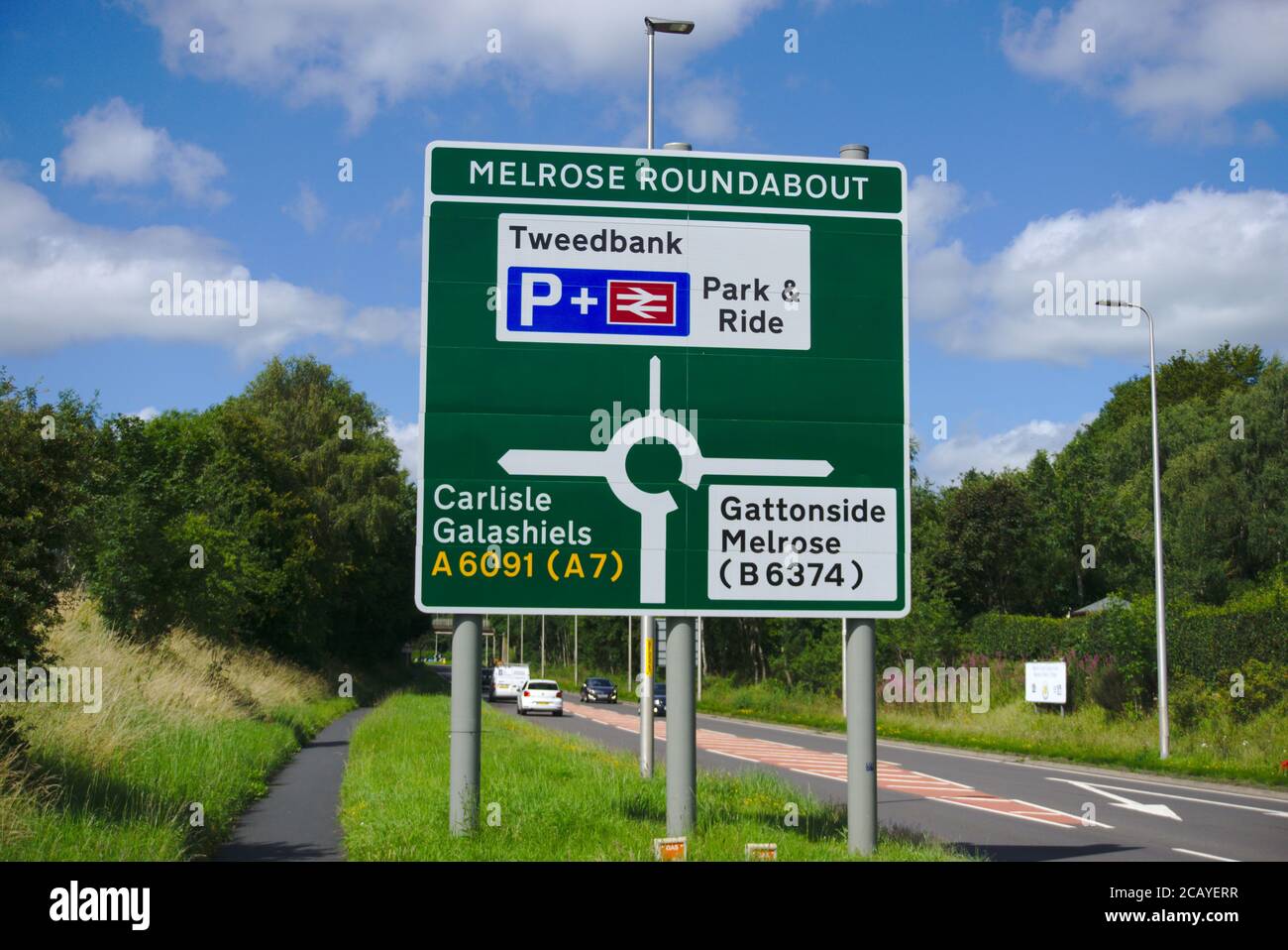 Signpost on the approach to Melrose Roundabout on the A6091, Scottish ...