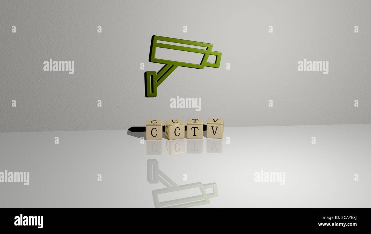 CCTV text of cubic dice letters on the floor and 3D icon on the wall ...