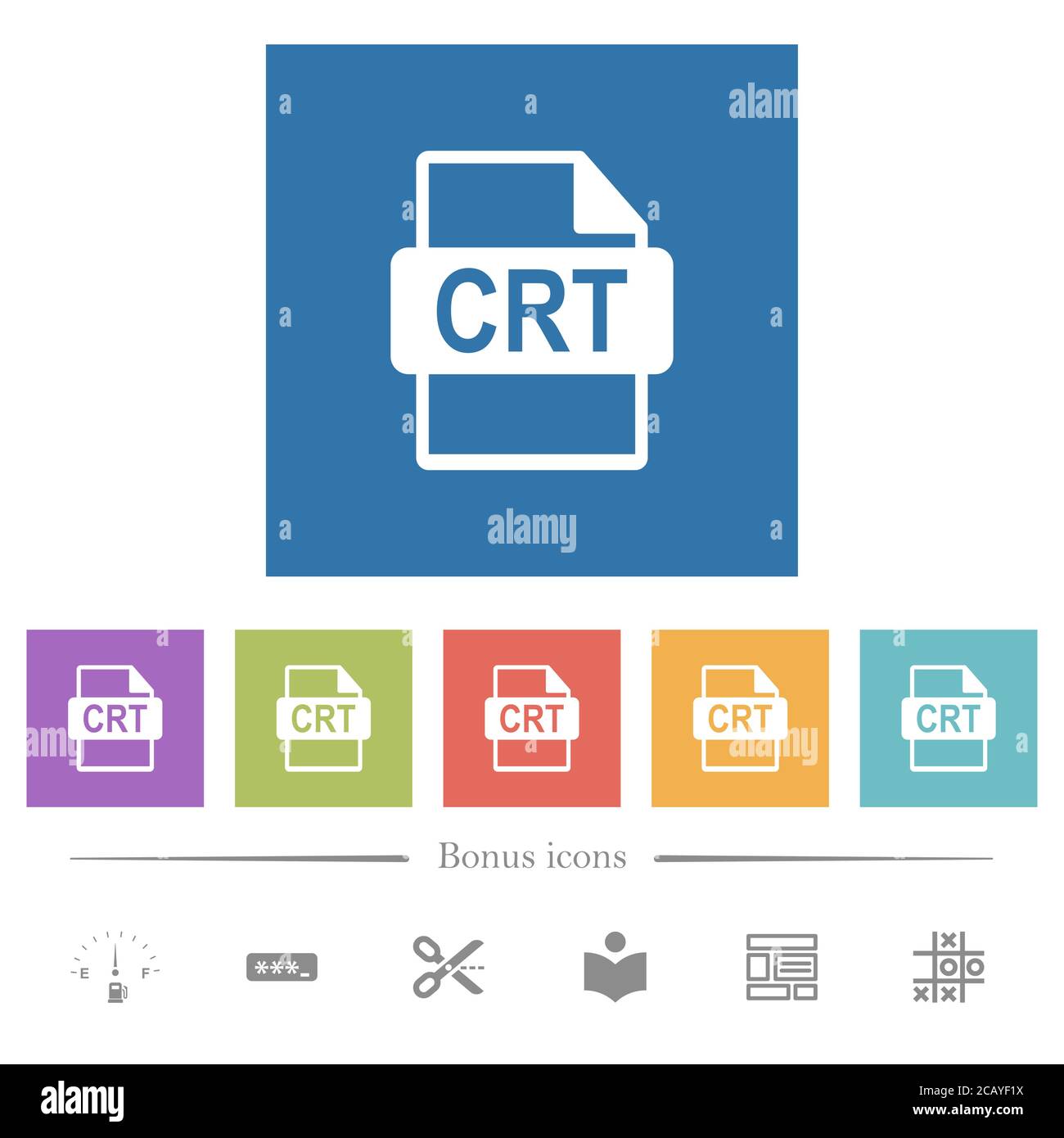 CRT file format flat white icons in square backgrounds. 6 bonus icons ...