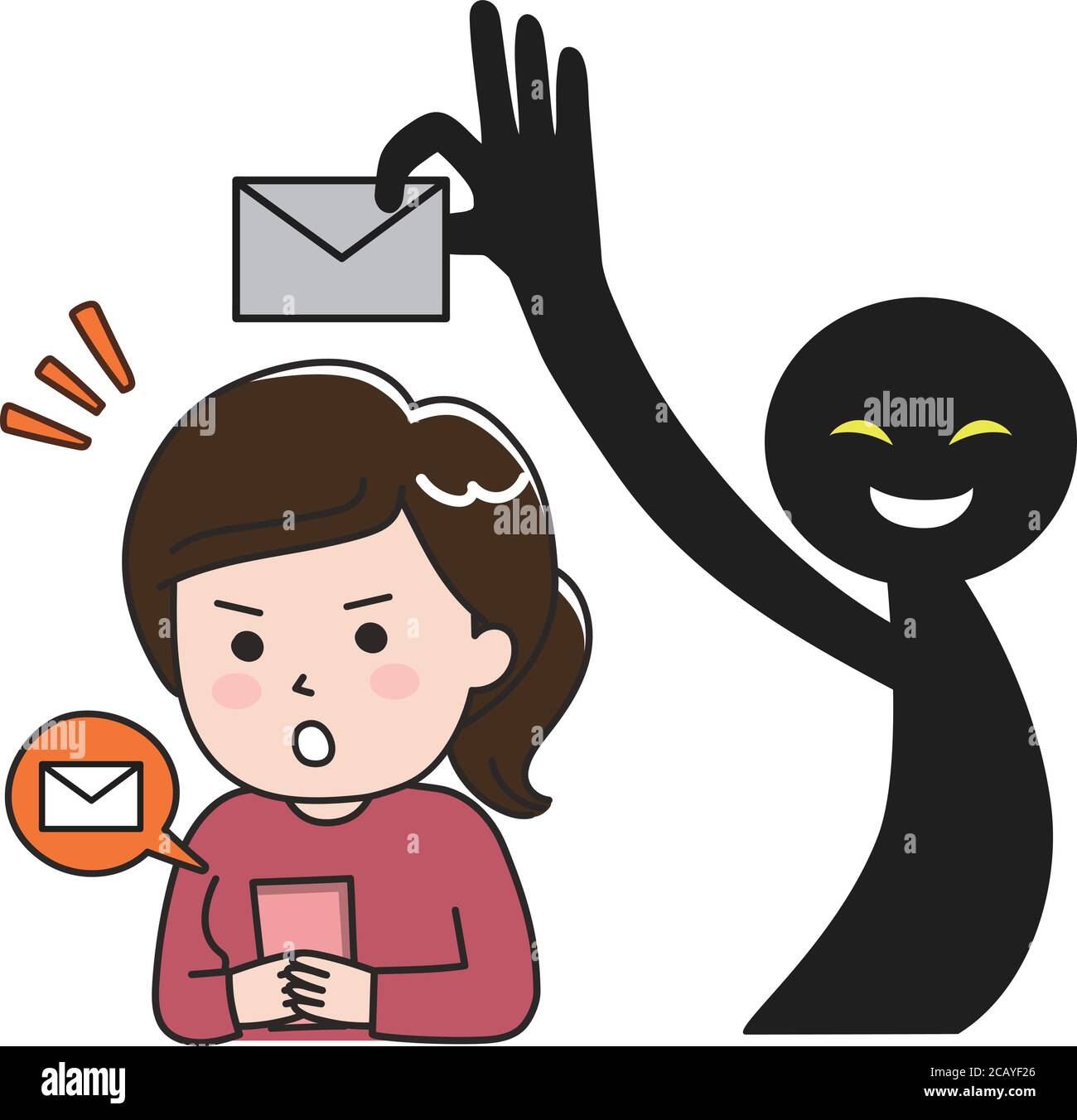 Woman got so much spam on the internet. Vector illustration isolated on ...