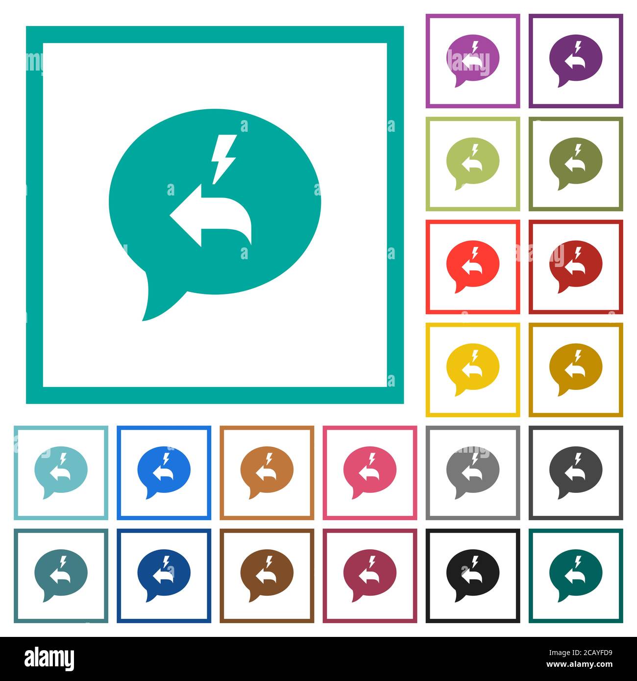 Quick reply message flat color icons with quadrant frames on white ...