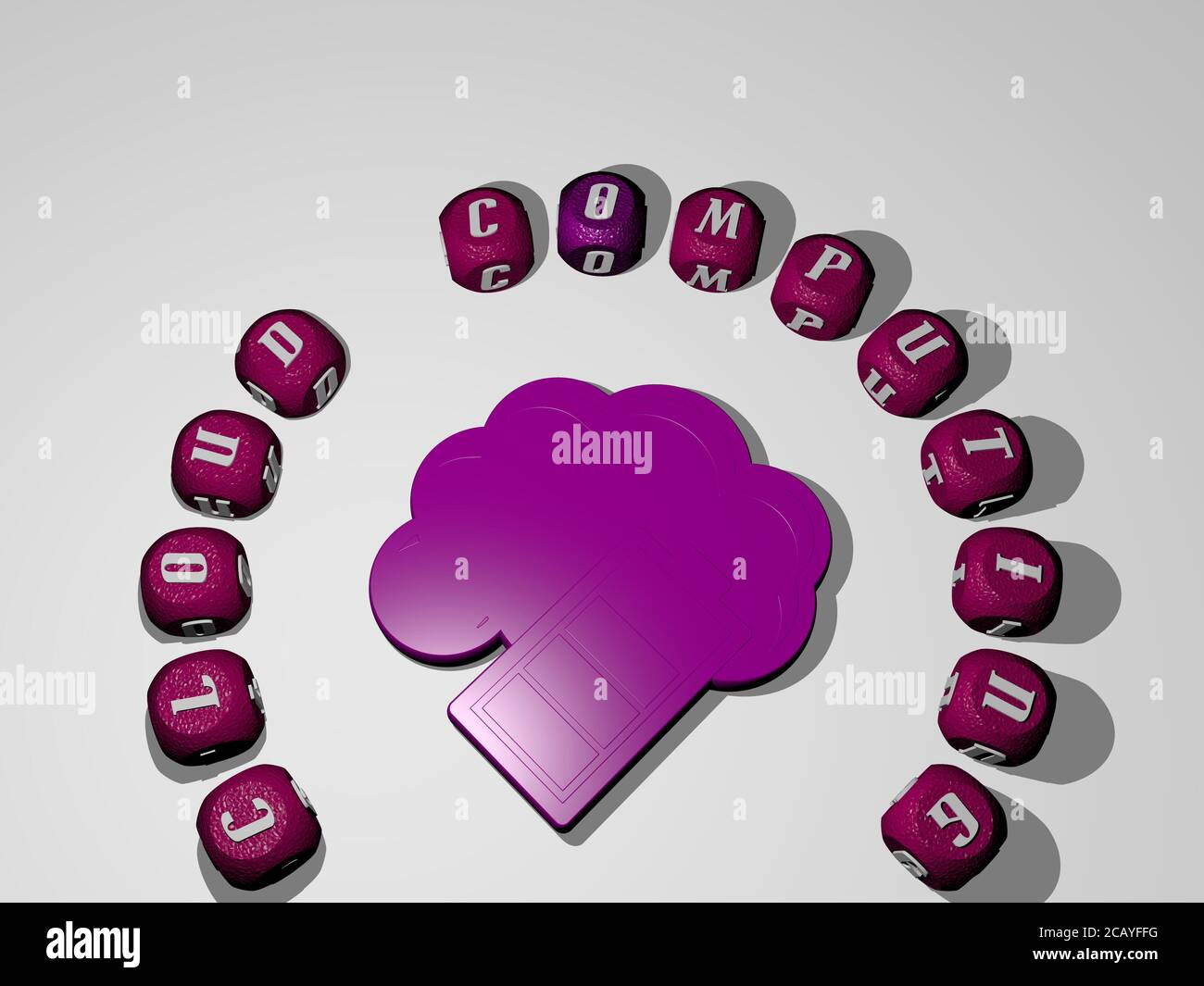 cloud computing icon surrounded by the text of individual letters. 3D ...