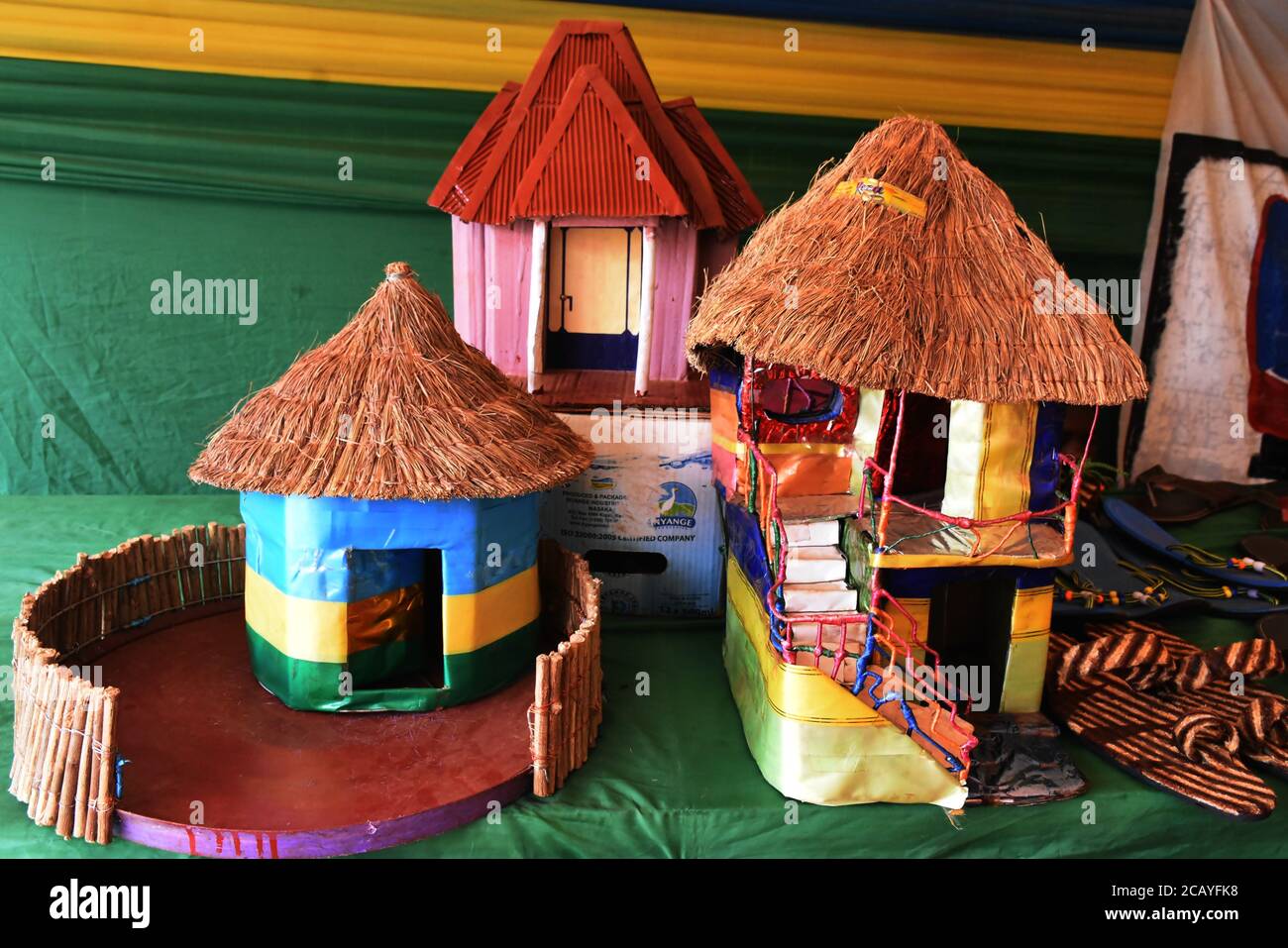 Rwanda traditional and modern houses sculptures in grass and wood Stock ...