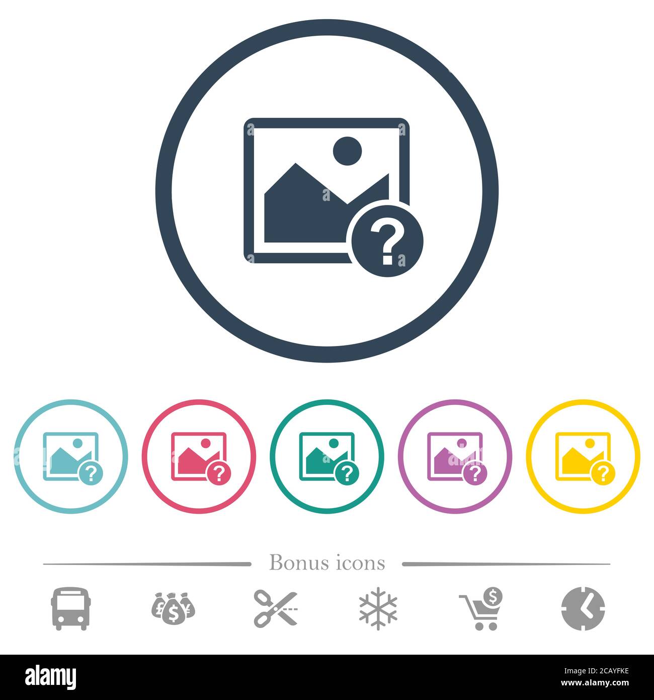 Unknown image flat color icons in round outlines. 6 bonus icons ...