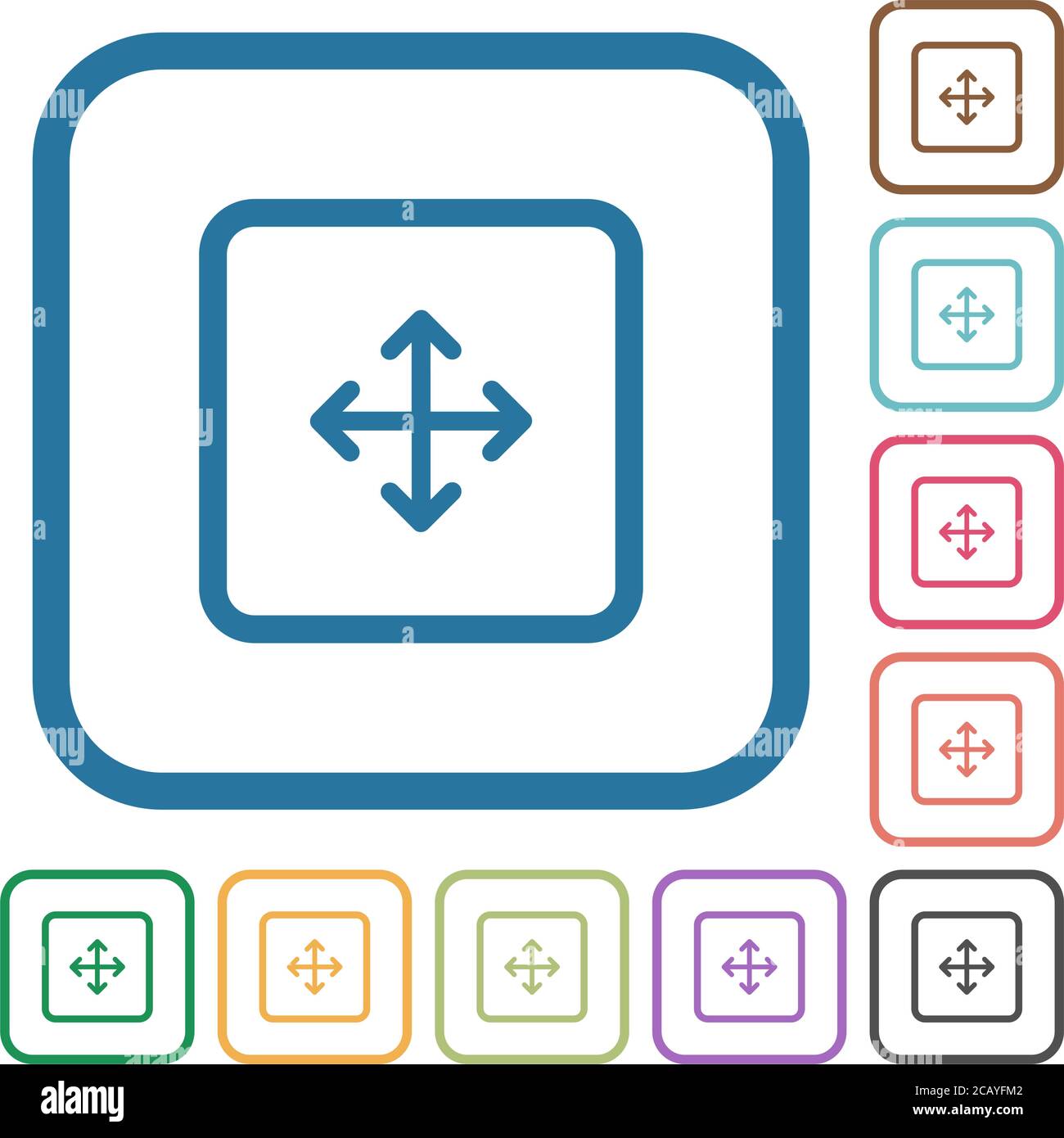 Drag object simple icons in color rounded square frames on white ...