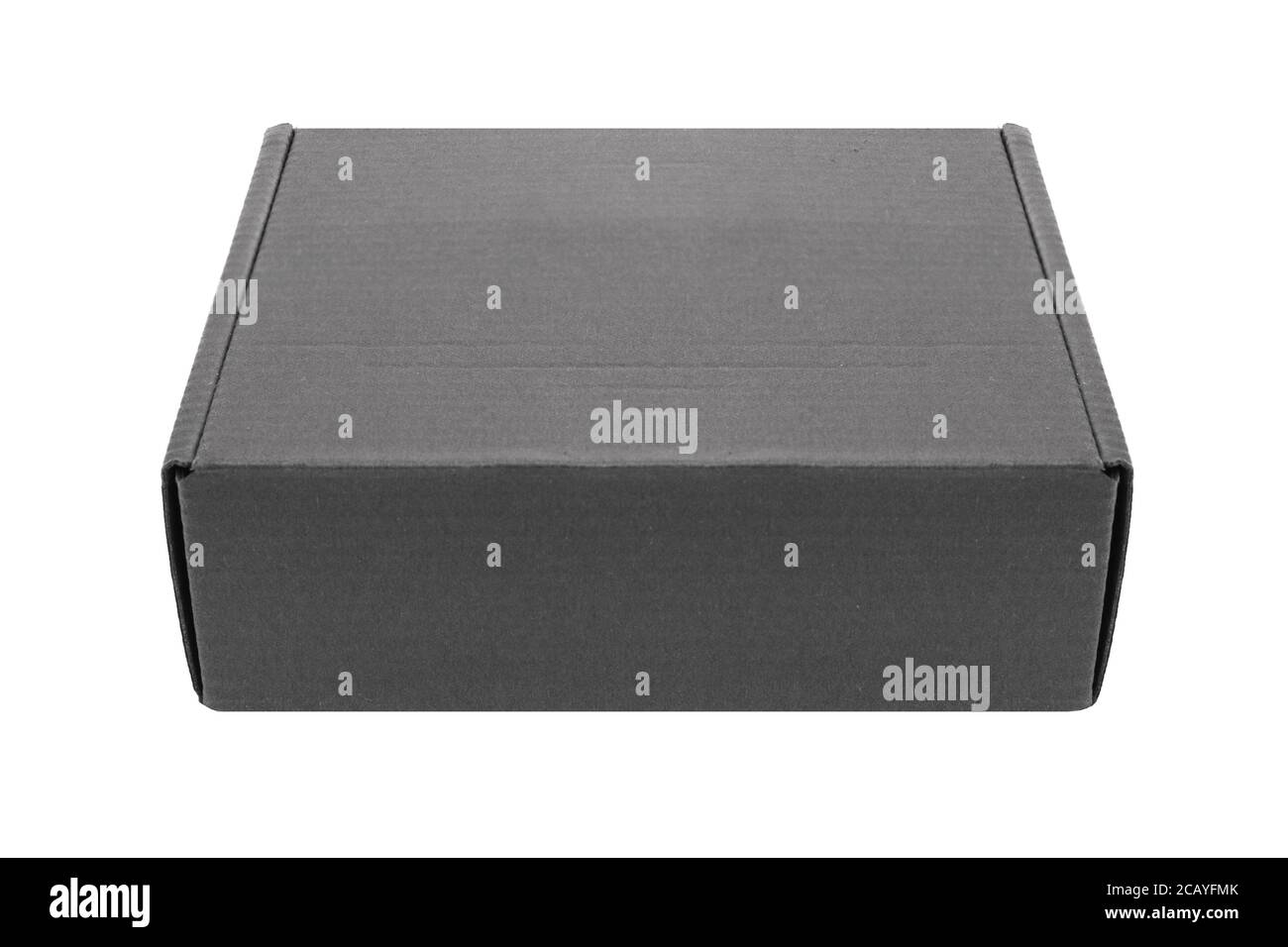 close-up single carton box isolated on white background, black parcel ...